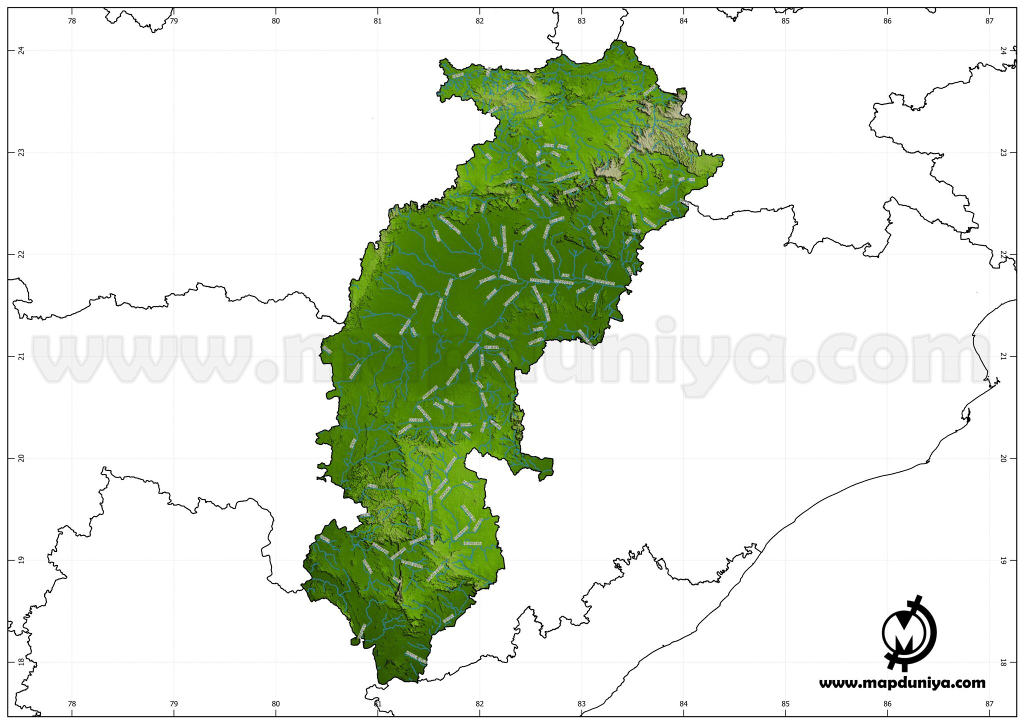 CHHATTISGARH Physical map with River Names – Maps Of India