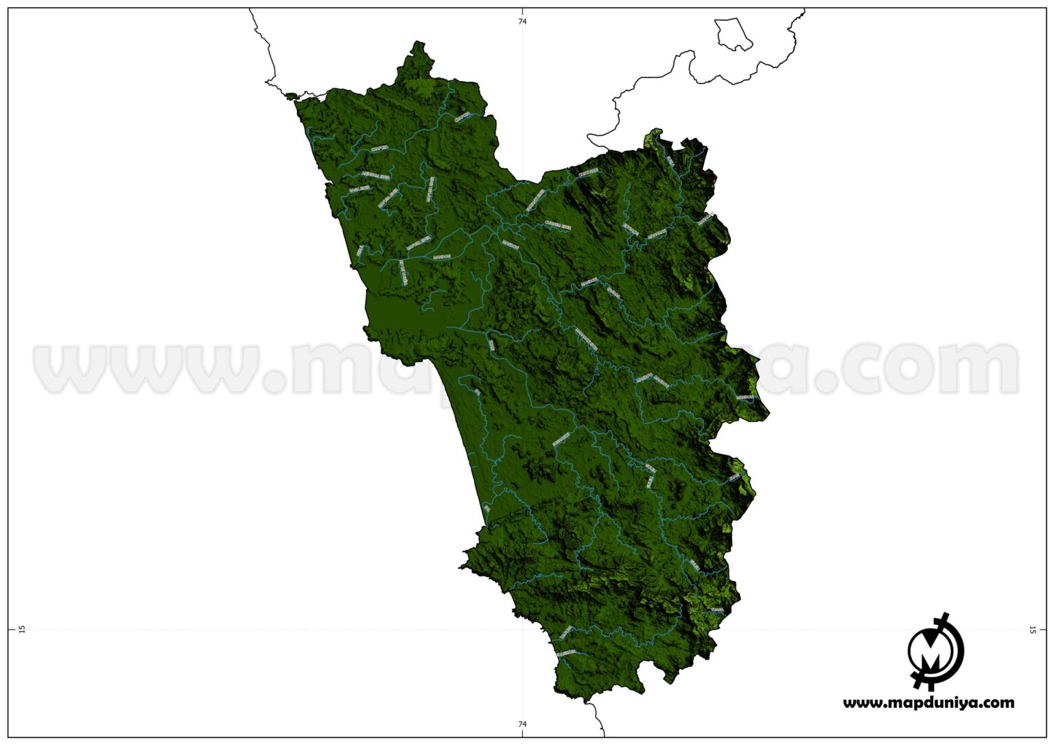 GOA Physical map with River Names – Maps Of India
