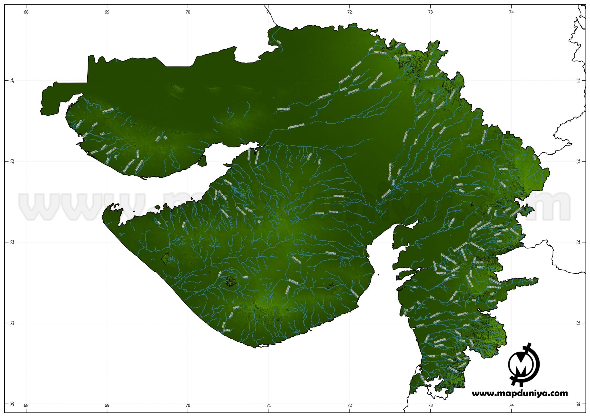 GUJARAT Physical map with River Names – Maps Of India