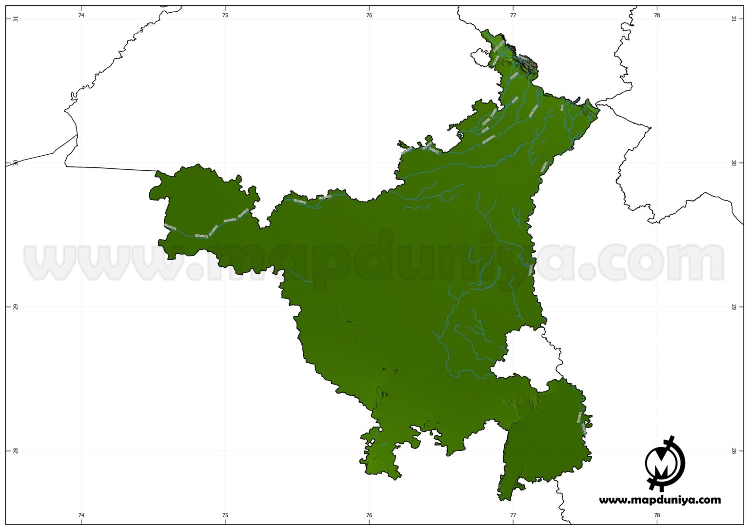HARYANA Physical map with River Names – Maps Of India
