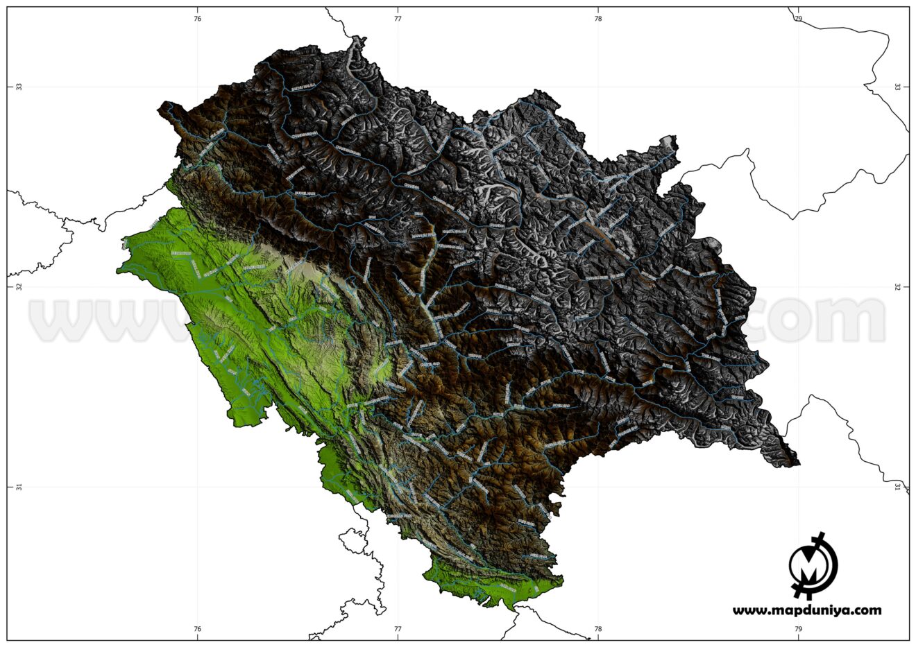 HIMACHAL PRADESH Physical map with River Names – Maps Of India