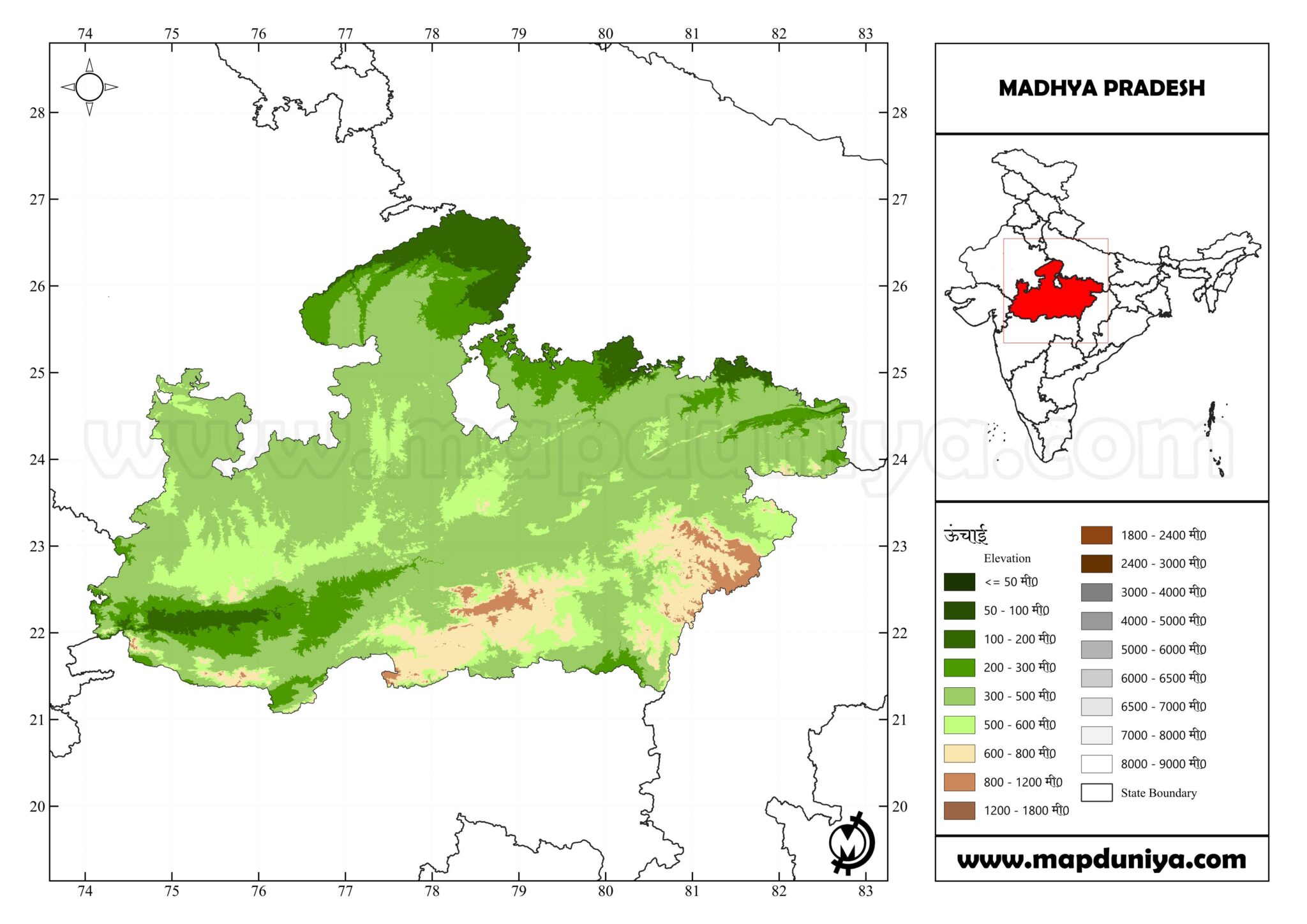 MADHYA PRADESH Physical Map – www.mapduniya.com – Maps Of India